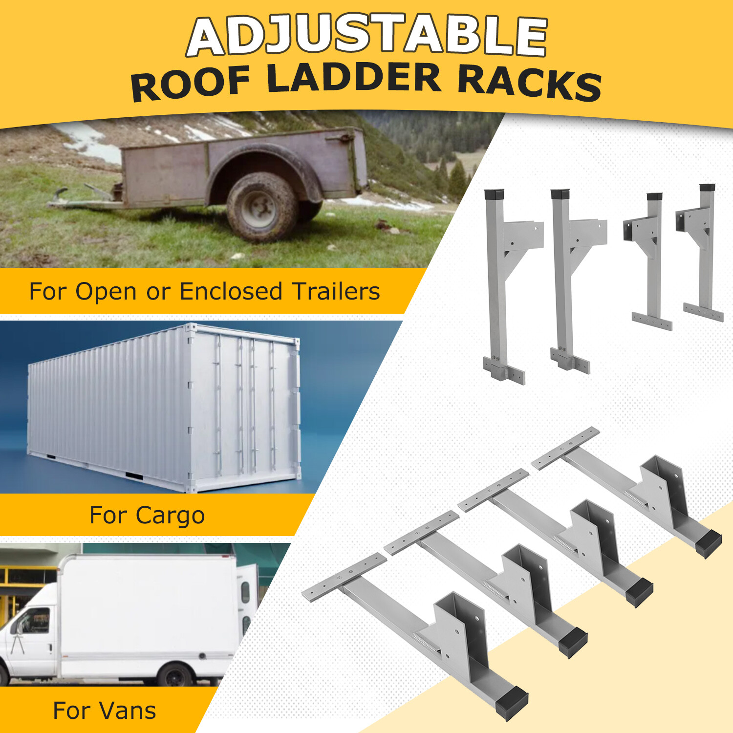 Adjustable Roof Ladder Rack Bracket Kit For Open or Enclosed Trailers ...