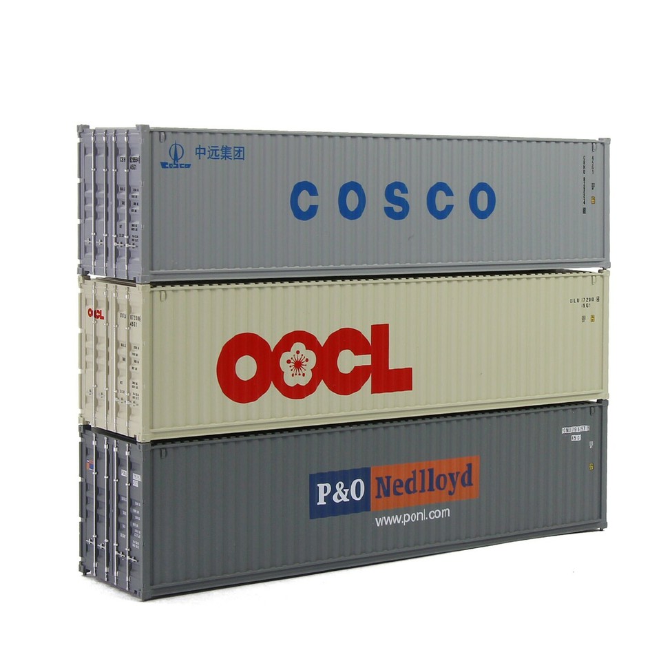 3pcs HO Scale 1:87 40ft Shipping Containers 40' Cargo Box Mixed Brands ...