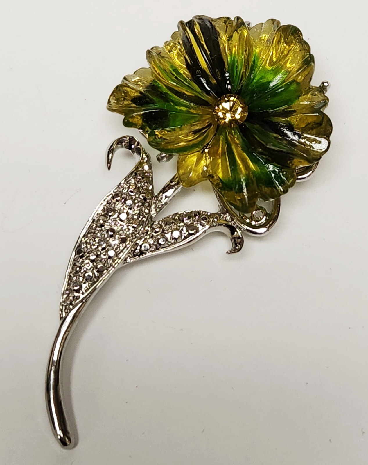 Vintage Shaded Green Lucite & Rhinestone Long Stem Te… - Gem