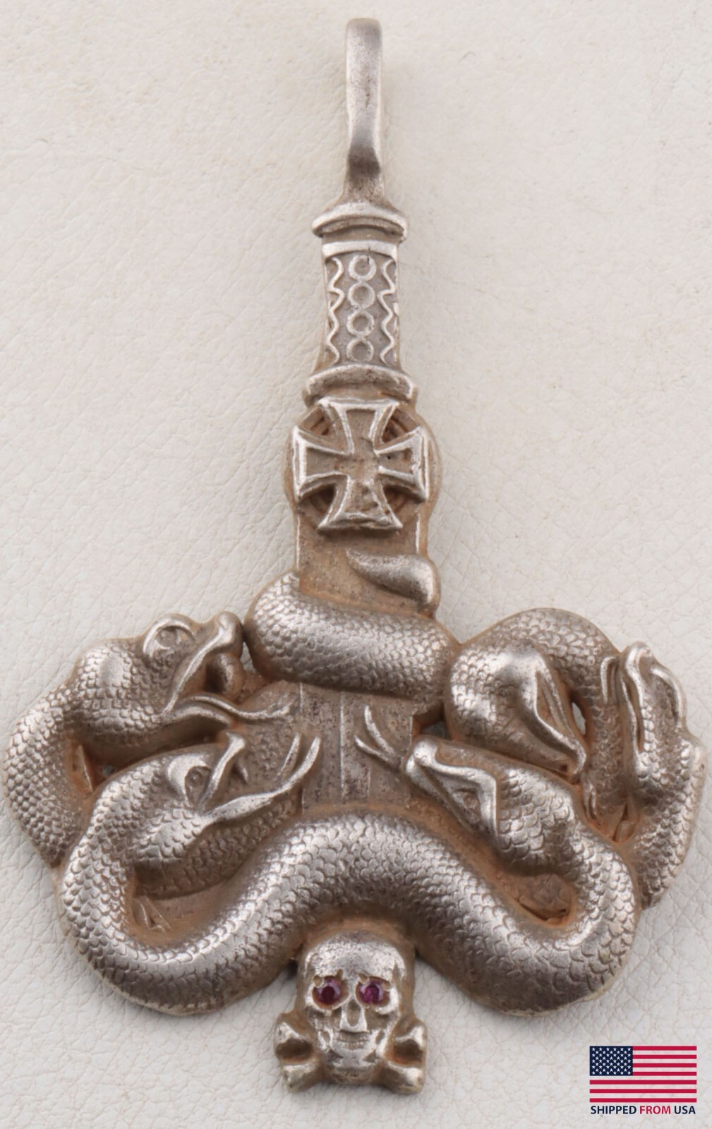 Snake WW2 German SWORD Pendant WWII Skull BONES Silve… - Gem