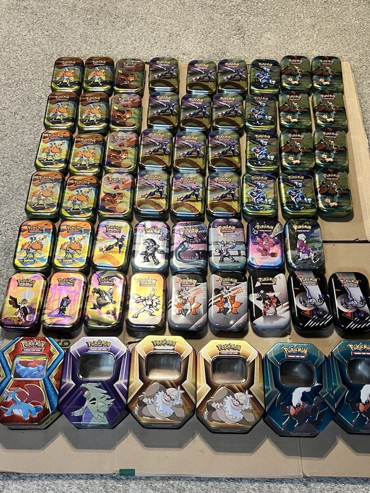 Big Lot Of Empty Pokémon Tins - Empty (tin only) Various (64 total tins ...