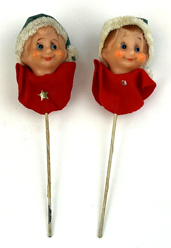 Lot Of 2~Vintage Christmas Elf Heads~Wire Pick~Pixies~Made In Japan ...