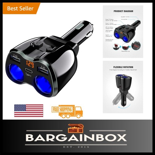 LED Voltage Display Car Charger: 2 Sockets & Type-C Ports with Safety ...