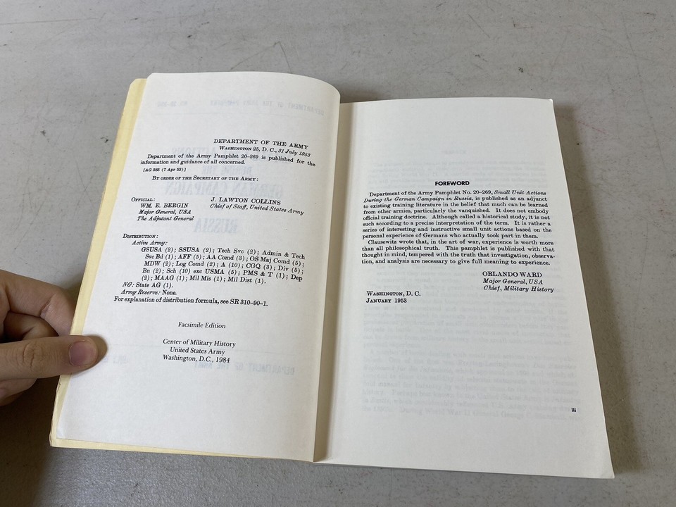 Small Unit Actions US Army Pamphlet 1953 No. 20-269 Historical Study ...