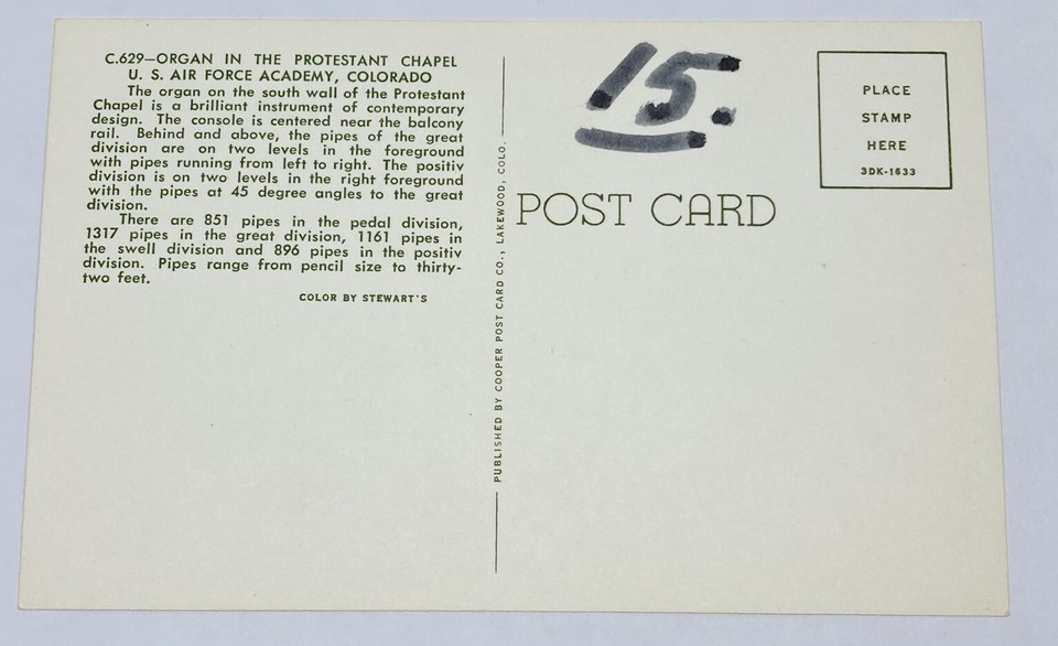 Vtg Postcard Organ In The Protestant Chapel U.S Air Force Academy ...