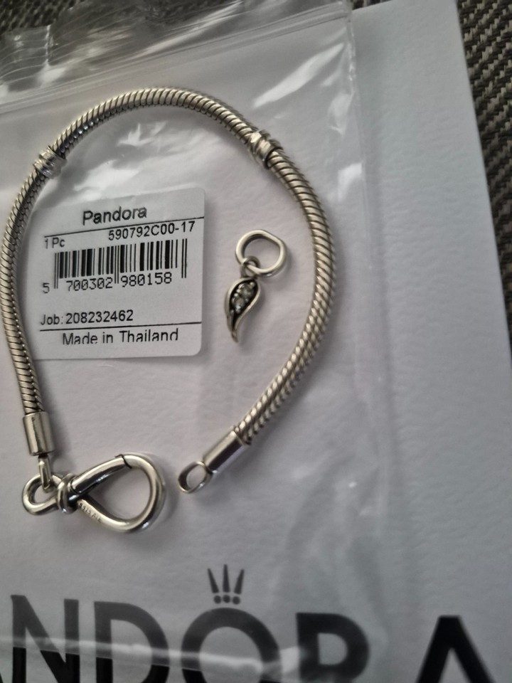 genuine Pandora infinity knot bracelet 17cm & mini angel wing charm box ...