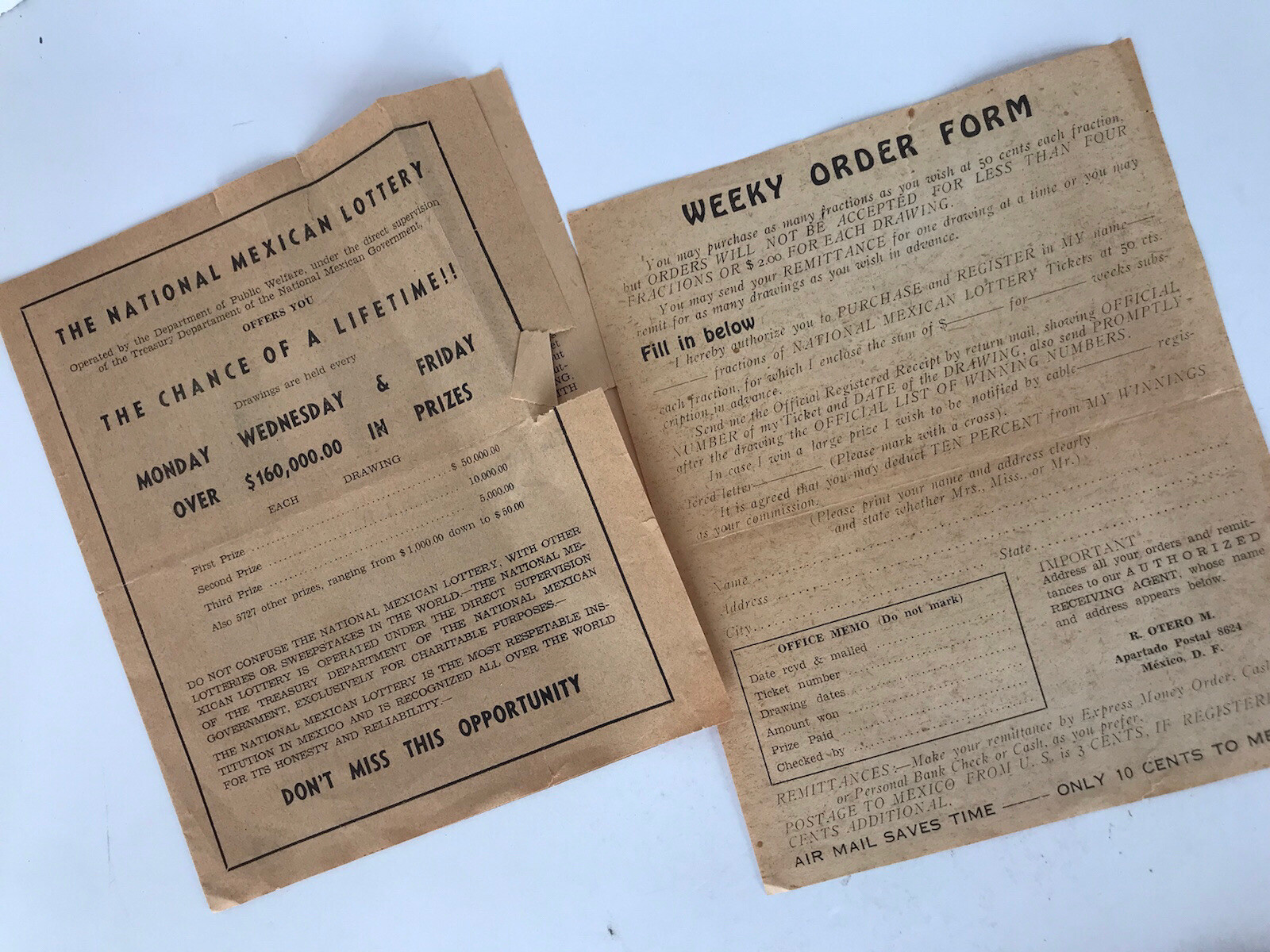 1940s National Mexican Lottery Ephemera Paperwork Chance Of A Lifetime ...