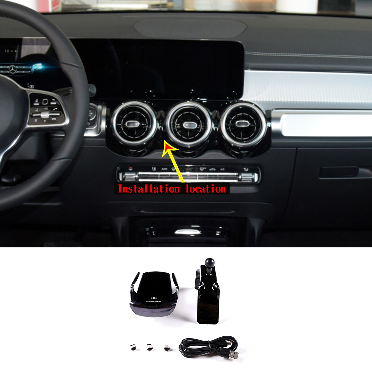 Wireless Car Charger Charging Mount Phone Holder For Mercedes-Benz GLB ...