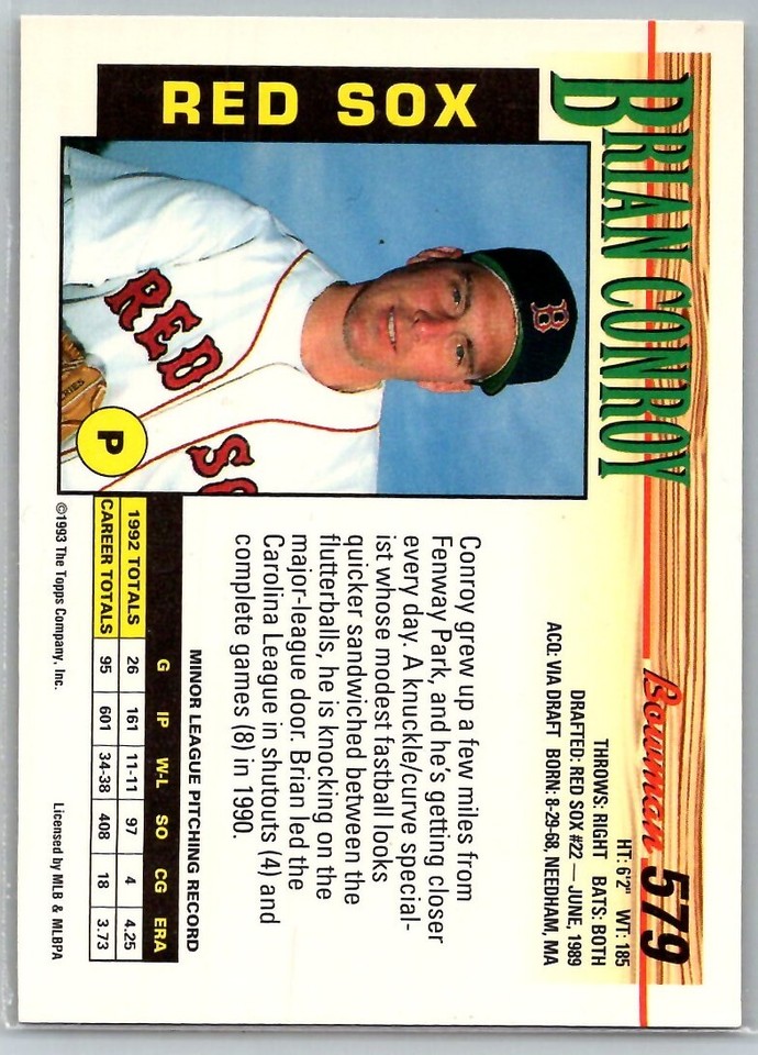 1993 BOWMAN BRIAN CONROY RC BOSTON RED SOX #579 | eBay