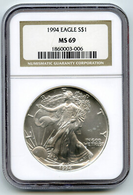 1994 American Eagle 1 oz Silver Dollar NGC MS 69 Certified Ounce ...