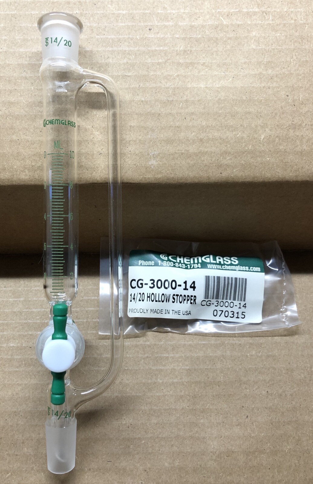 ChemGlass 10mL Graduated Addition Funnel, Drip Tip, Pres. Equalizing ...