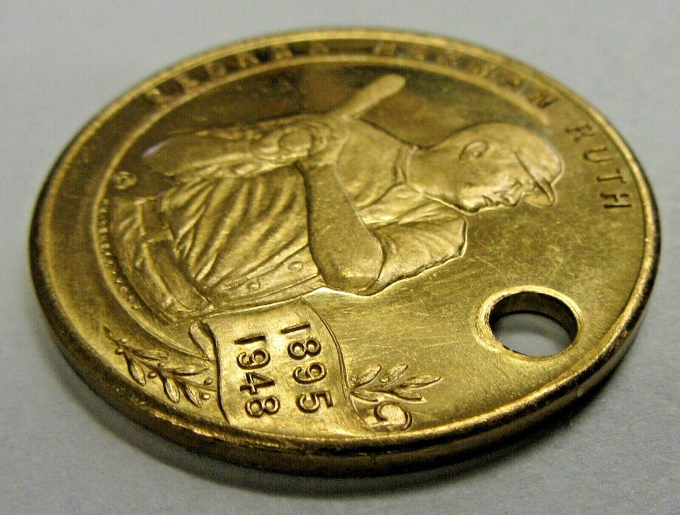 1948 BABE RUTH memorial Cardinal Spellman coin medal key chain fob hi ...