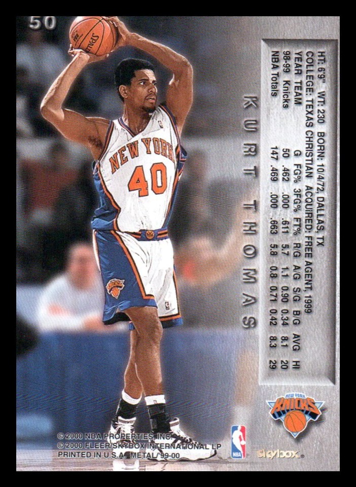 1999-00 Metal #50 Kurt Thomas NBA Basketball New York Knicks | eBay