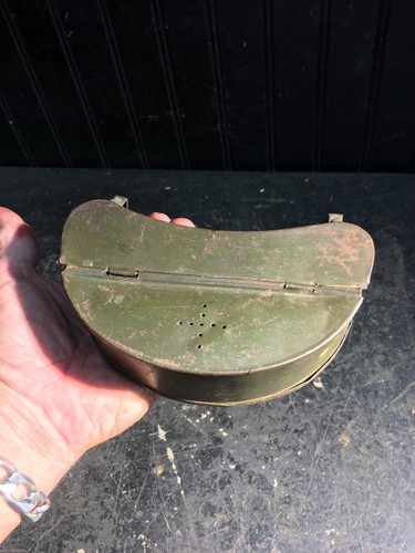 Vintage Green Metal Fishing Bait Box Container Belt Loops Mount Vented ...
