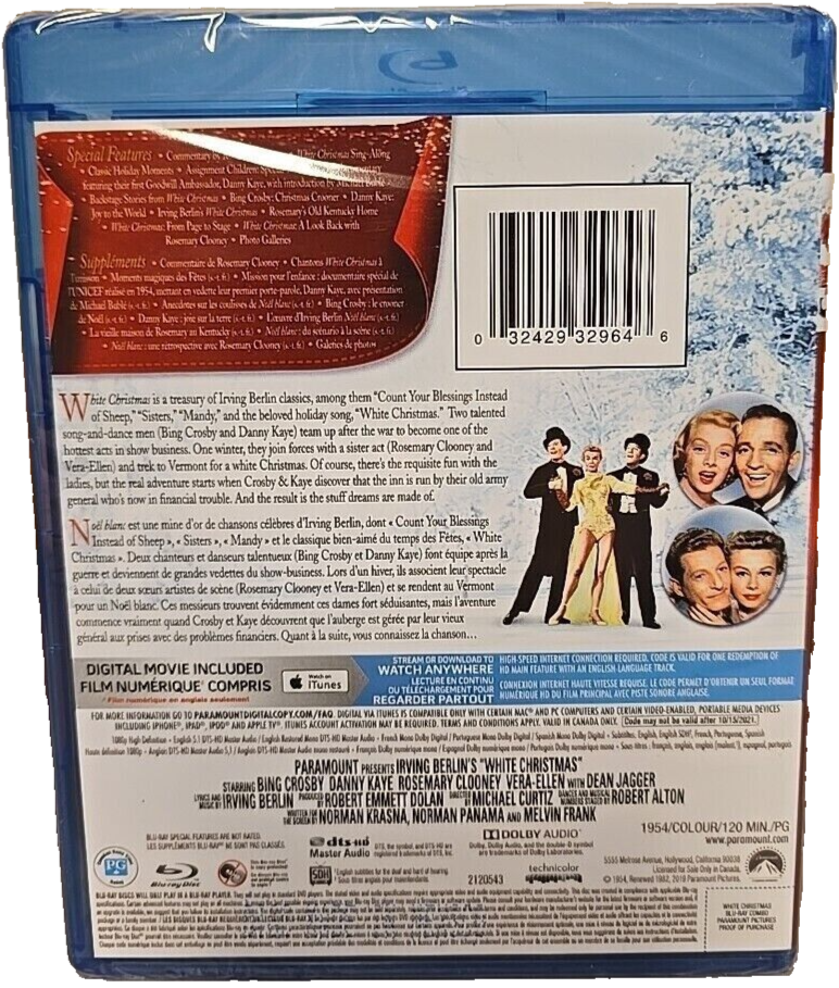 FACTORY SEALED White Christmas Blu-ray Ac-3/Dolby Digital, Dubbed ...