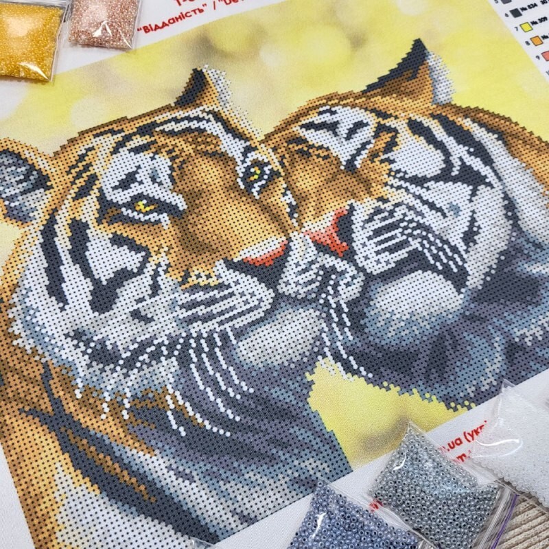 Bead Embroidery Kit Tigers DIY Stamped Bead Needlepoint Beadwork t-0815 ...