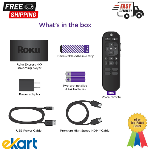 Roku Express 4K+ | Roku Streaming Device 4K/HDR, Roku Voice Remote ...