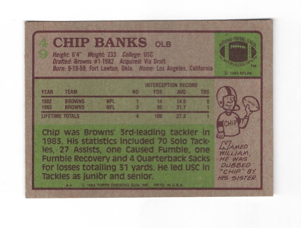 1984 Topps #49 Chip Banks NM/Mint | eBay