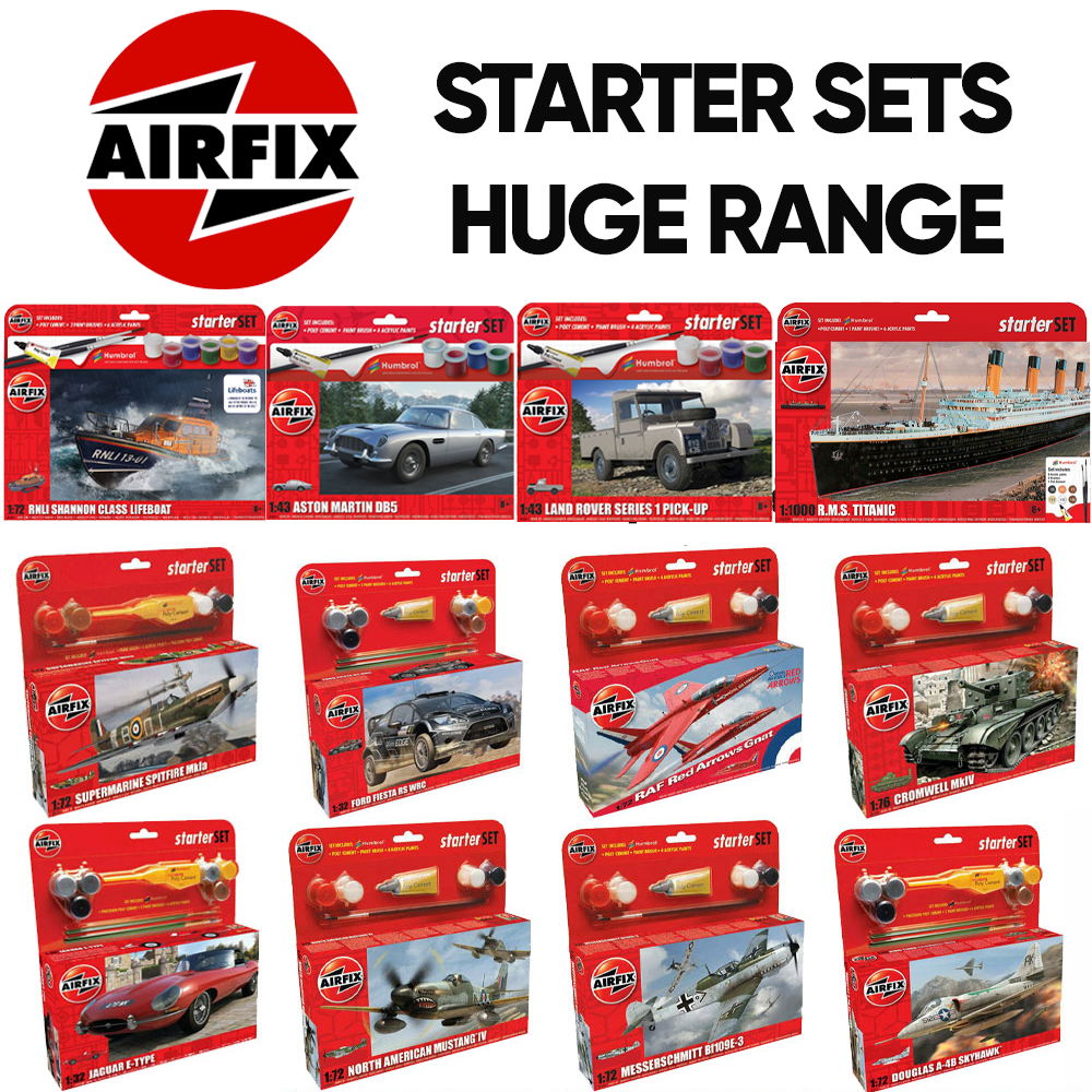 Airfix Model Kit Starter Sets - Cars, Planes, Tanks, Ships w/Paint ...