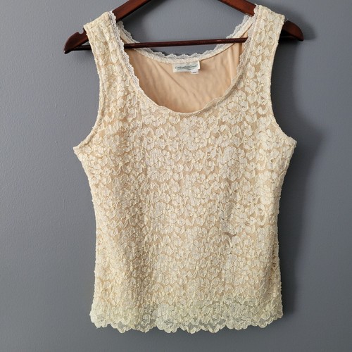 Coldwater Creek Top Size XL Lace Overlay Tan Feminine Dainty Soft ...