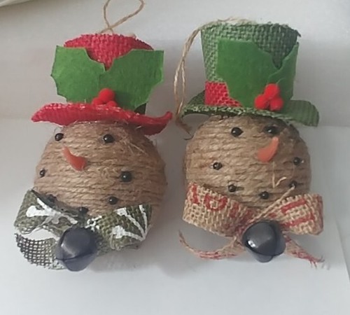 Rustic Jute Twine Snowman Christmas Ornaments Lot Of 2 | eBay