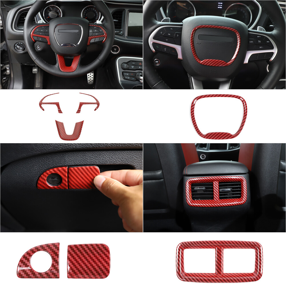 26x Red Carbon Interior Full set Decor Cover Trim Kit for Dodge ...