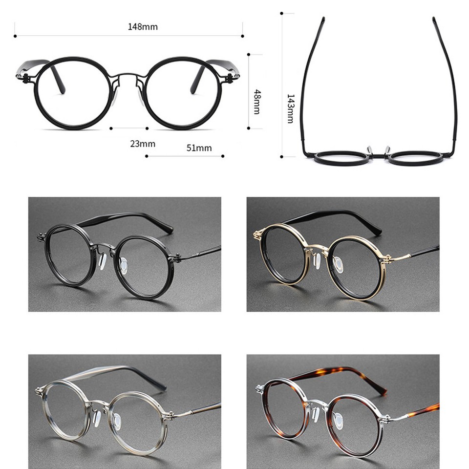 Women Men Round Titanium Acetate Eyeglass Frames Retro Glasses Frame RX ...