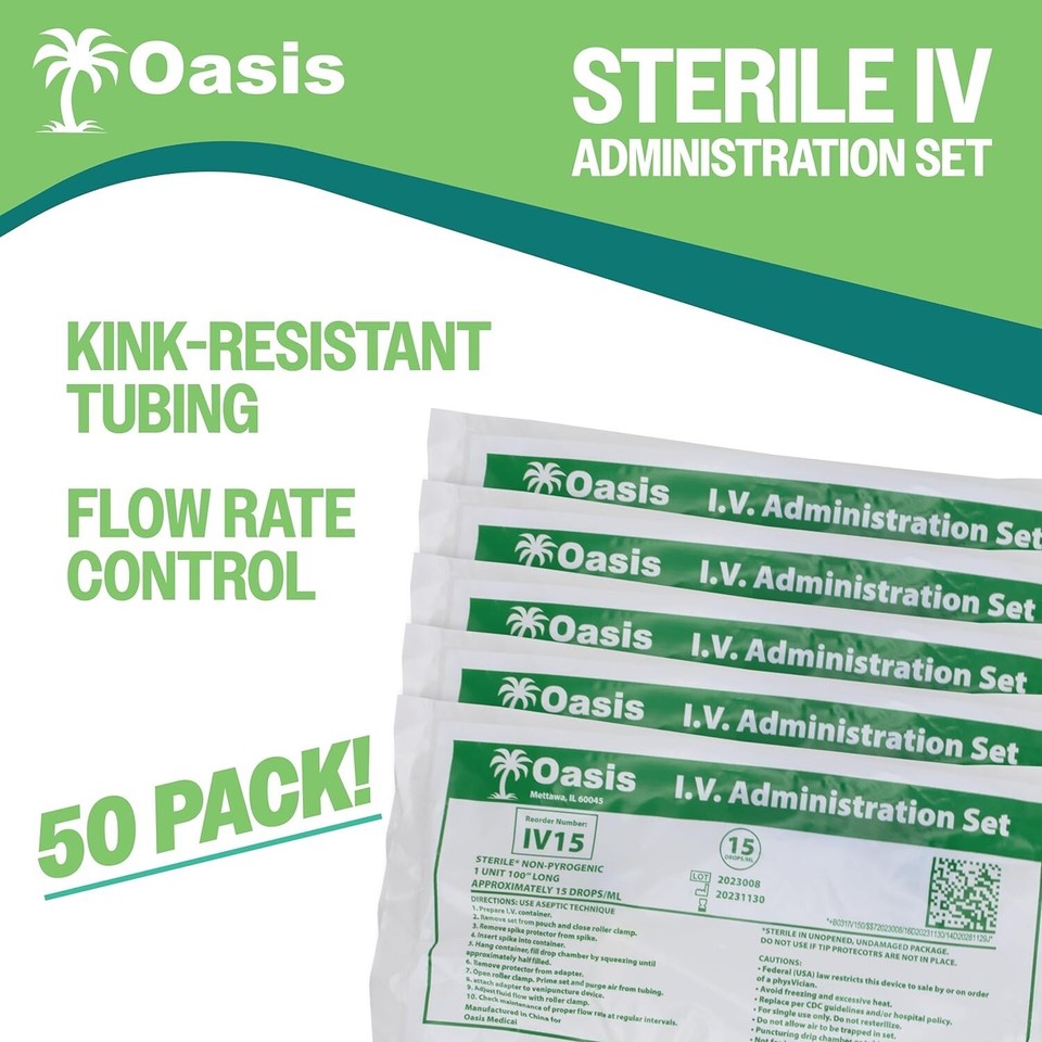 IV Administration Sets, Sterile, Injection Site, 15 Drip/mL, Luer Slip ...