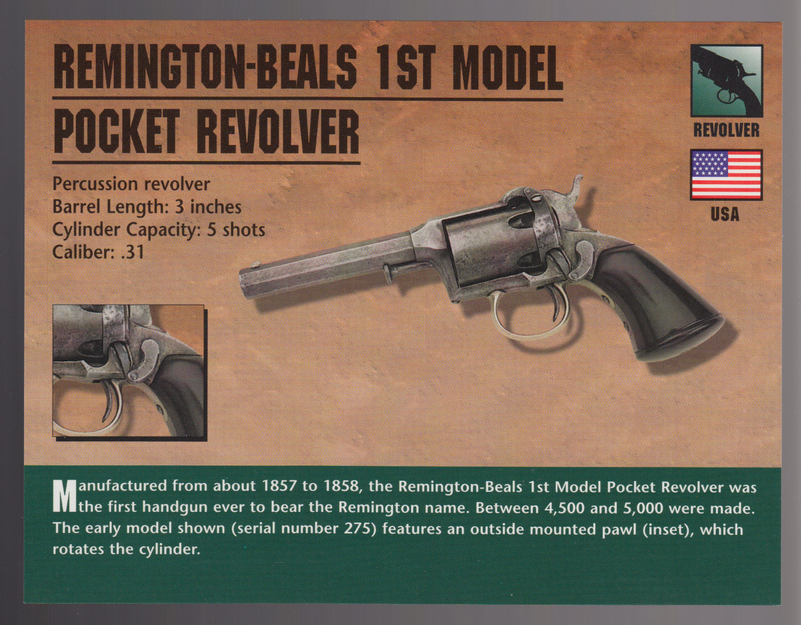 REMINGTON-BEALS 1ST MODEL POCKET REVOLVER .31 Gun Classic Firearms ...