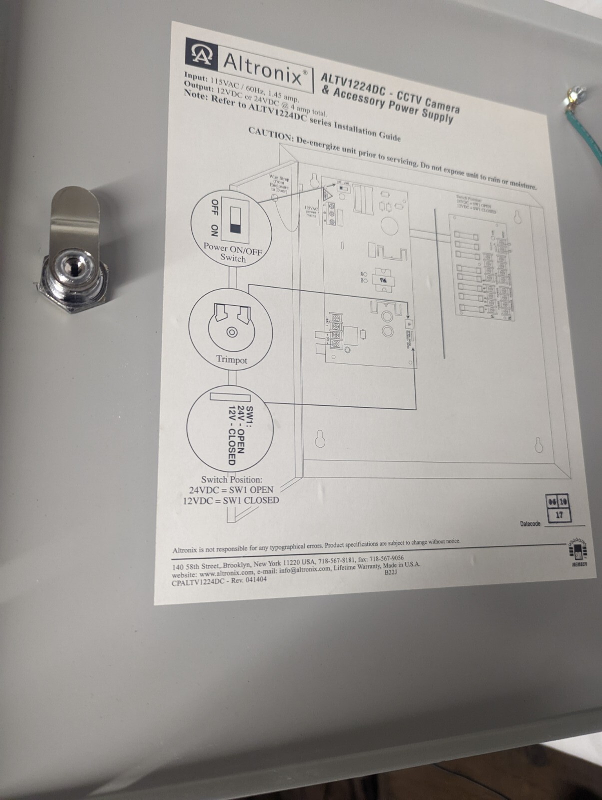 Altronix ALTV1224DC CCTV Power Supply 12VDC 24VDC 6amp 8 fuse Works ...