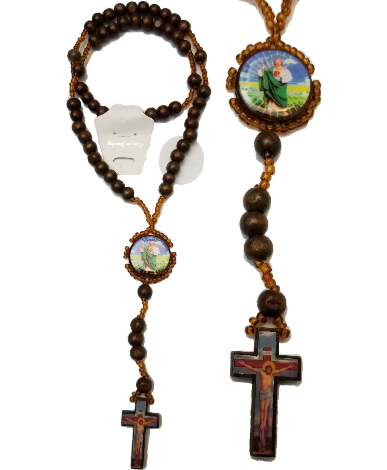 Catholic Wood Beads Rosary Necklace Holy Mary Cross Crucifix Picture of ...