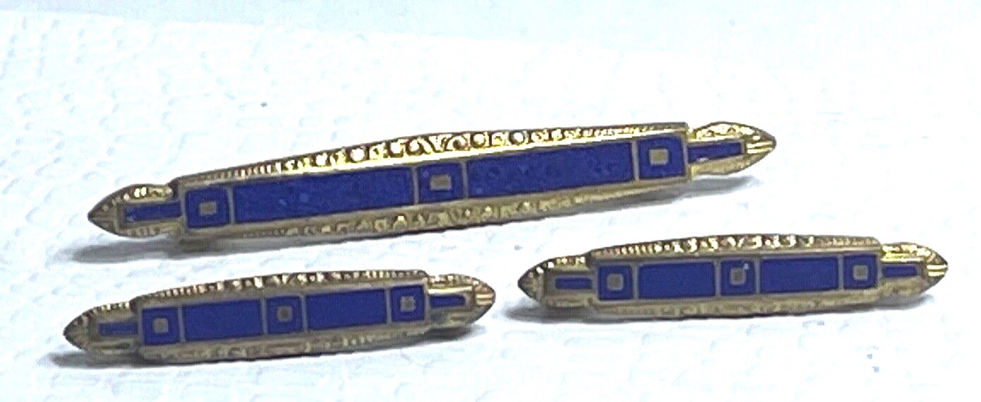 Antique Victorian Golden Bar Pin Set of 3 Cobalt Blue… - Gem