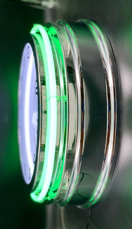 19" Sinclair Dino Gasoline Sign Green Double Neon Clock Man Cave Gas ...