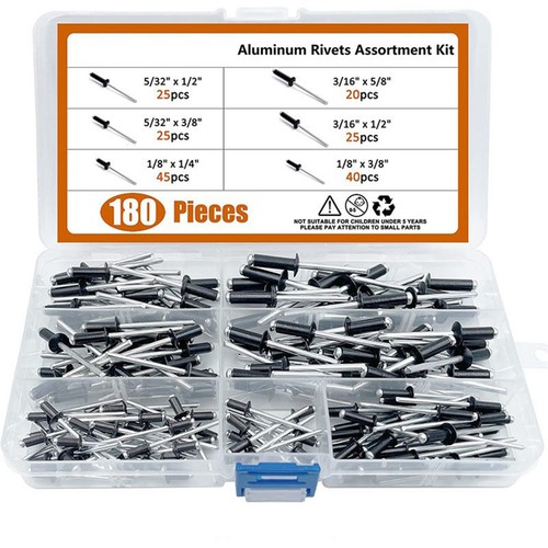 Assorted Blind Rivets 180pcs Rivet Kit Clear Storage Box Indoor And ...