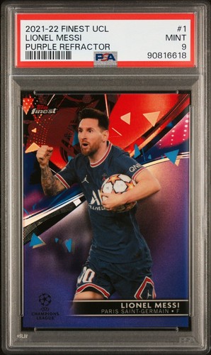 Lionel Messi 2021-22 Topps Finest UCL Purple Refractor /299 PSA 9 #1 ...
