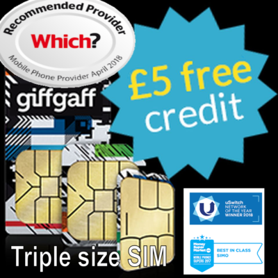 Giffgaff Giff Gaff Nano/Micro/Standard 3 in 1 SIM FREE £5 Credit ...