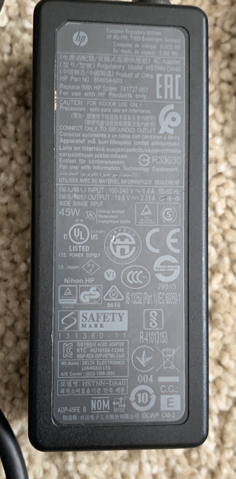 Original HP 741727-001 HSTNN-DA40 45W 19.5V 2.31A Ultrabook Notebook Ac ...
