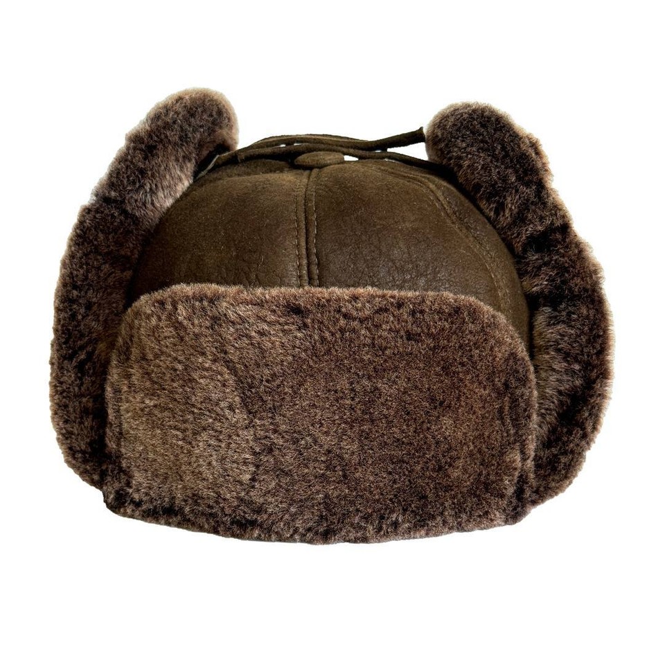Sheepskin Shearling Leather Russian Ushanka Trapper Hunting Hat Aviator ...