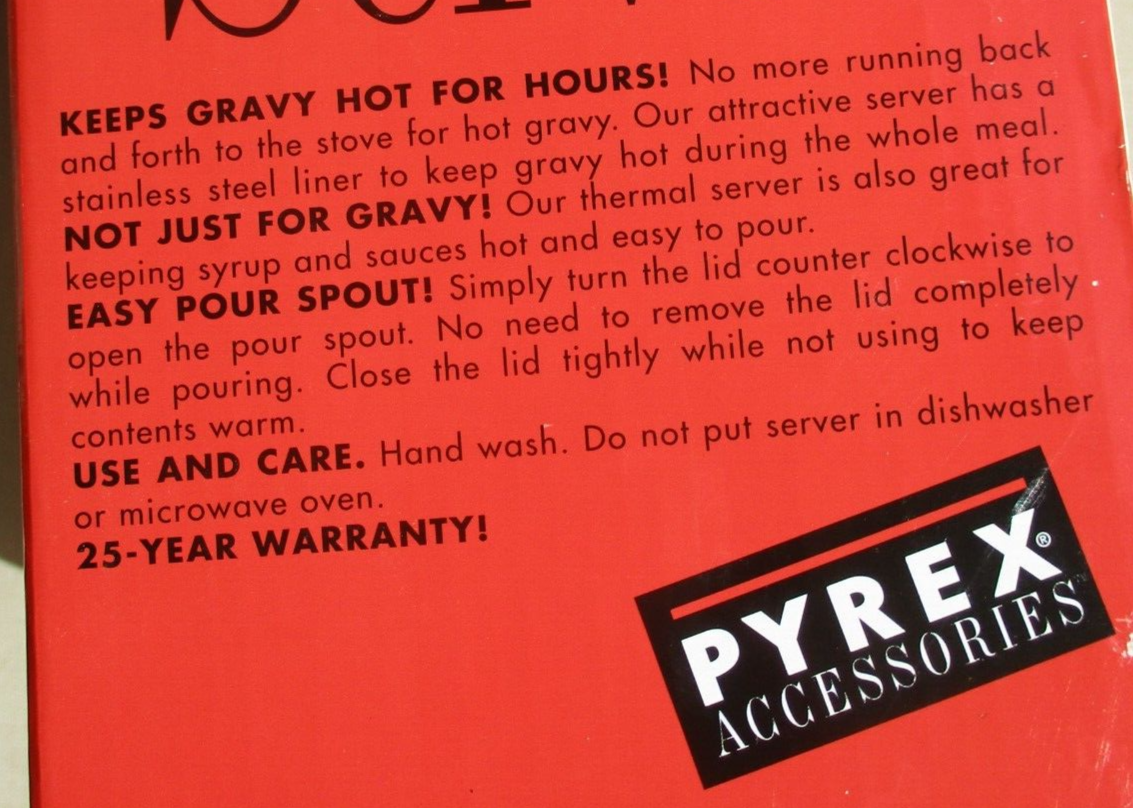 PYREX Accessories 12 oz. THERMAL Server ~ Syrup - Sauces - Gravy ...