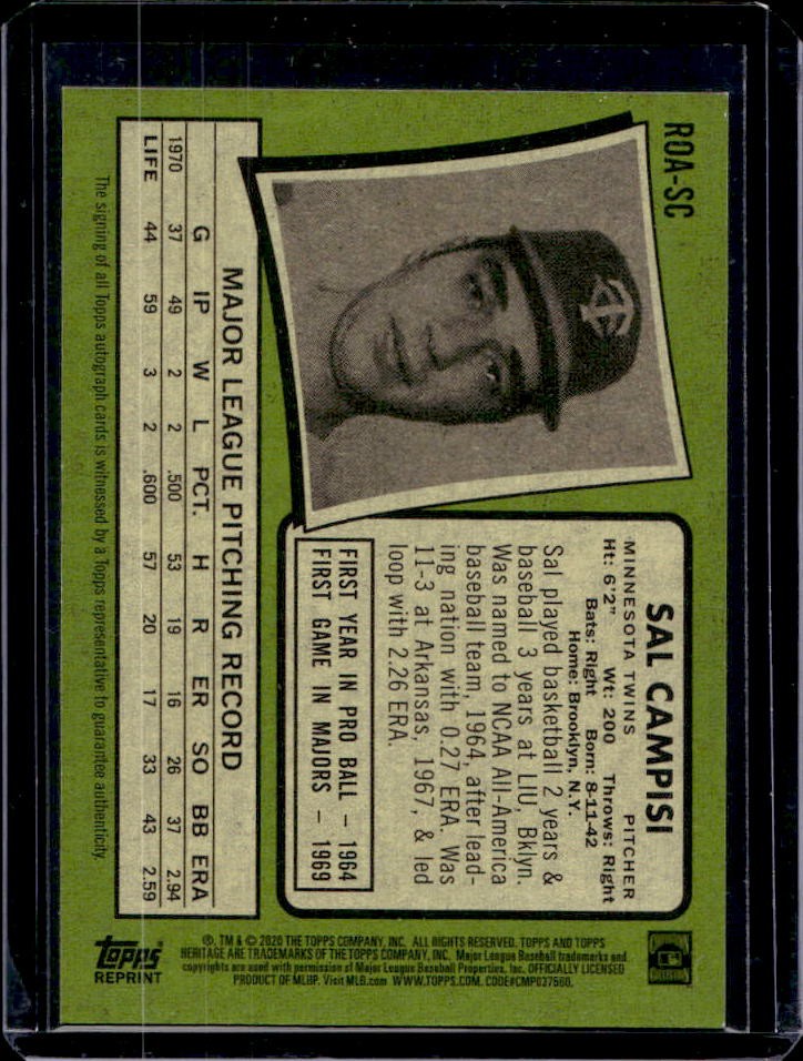 2020 Topps Heritage Sal Campisi Real One Auto #ROA-SC Twins | eBay
