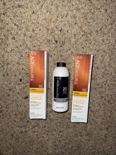 2 Age Beautiful Permanent Anti-Aging Hair Color 9NRG & 20 Volume Creme ...