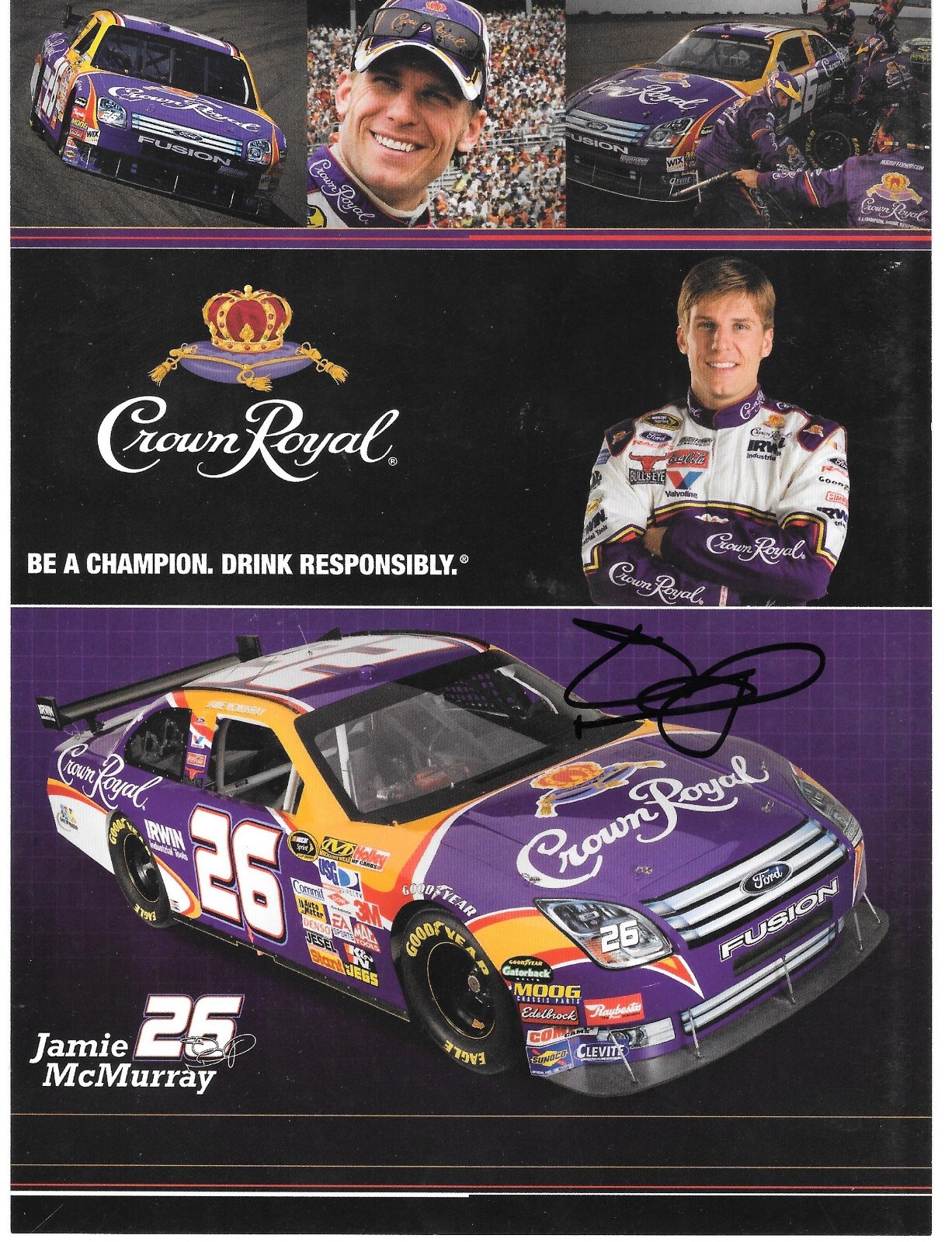 Jamie McMurray Autographed Hand Signed NASCAR RACING Crown Royal Rare ...