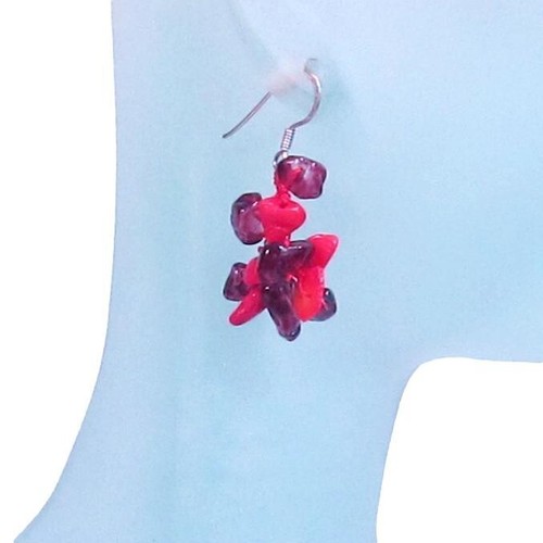 1" Red Glass Bead Handmade Cluster Drop Dangle Earrings | eBay