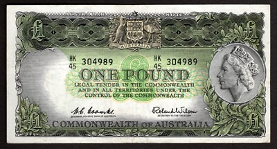 Australian One Pound Bank Note - HK 45 - Coombs Wilson Excellent ...