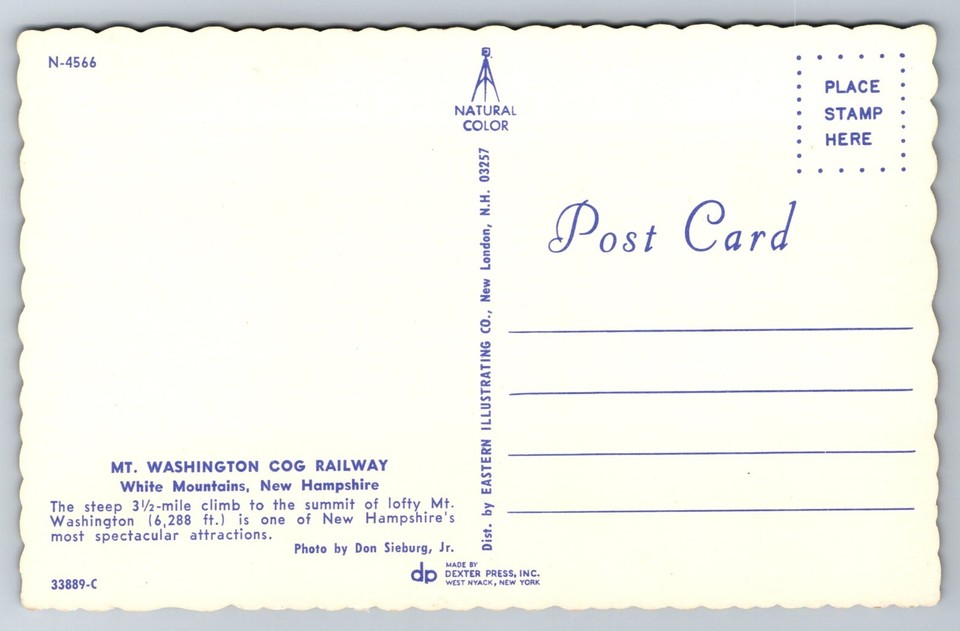 Mt Washington Cog Railway 3 1/2 Mile Climb To Summit NH Vintage ...