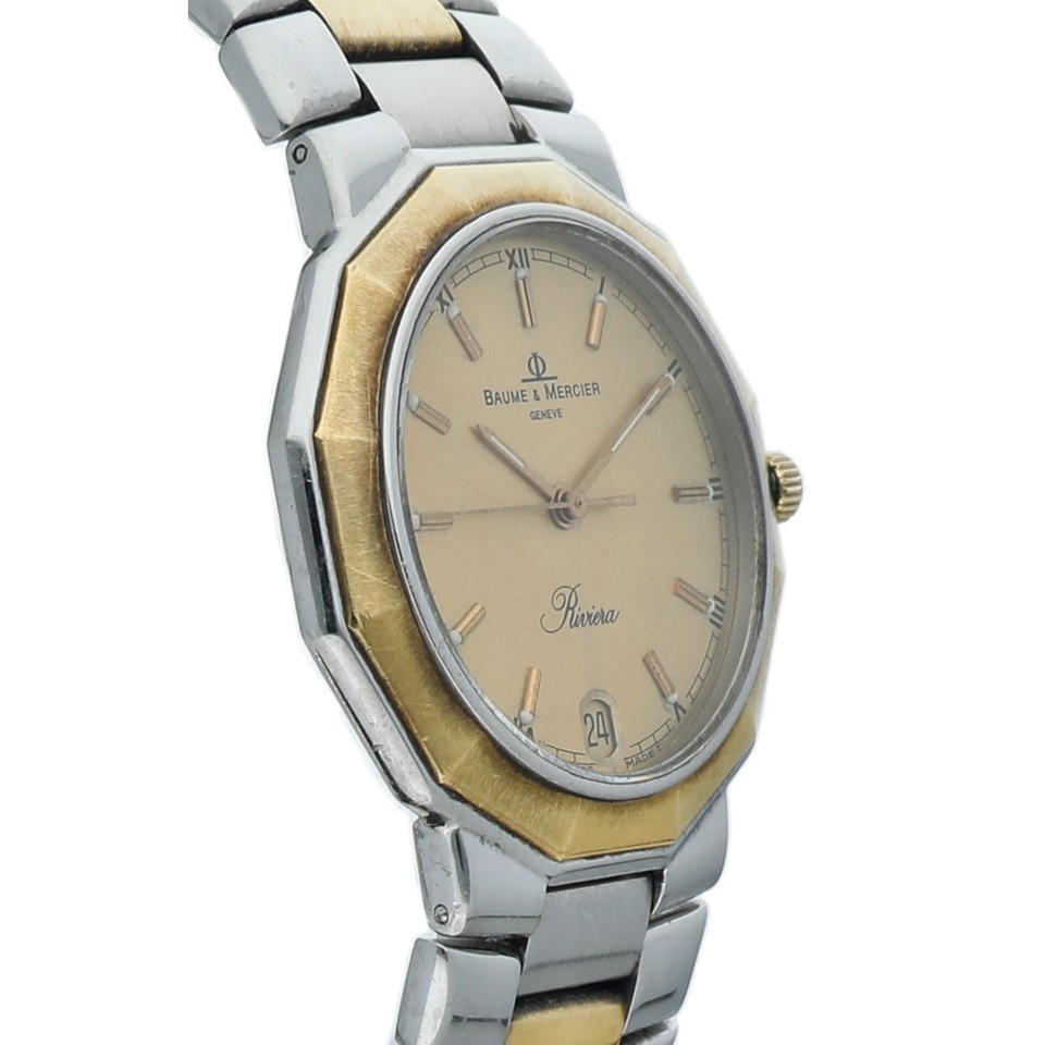 Baume & Mercier Riviera Two Tone 18k Gold Steel 34mm Gold Dial Quartz ...