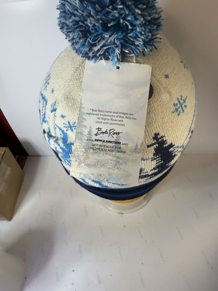 Bob Ross "Happy Little Trees" knit beanie with a pom-pom | eBay