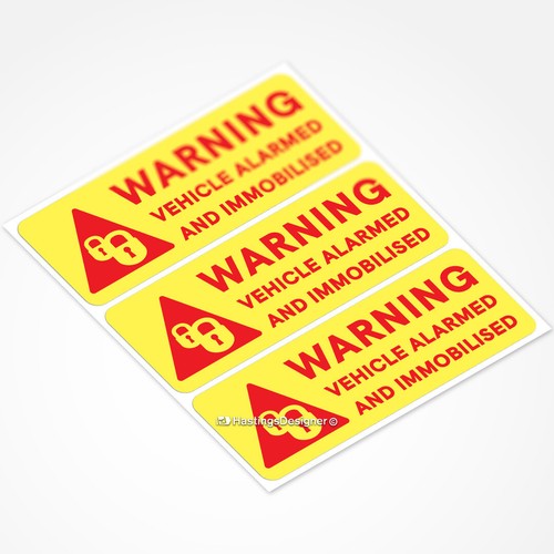 3x WARNING VEHICLE ALARMED AND IMMOBILISED Security Car Van Taxi Vinyl ...