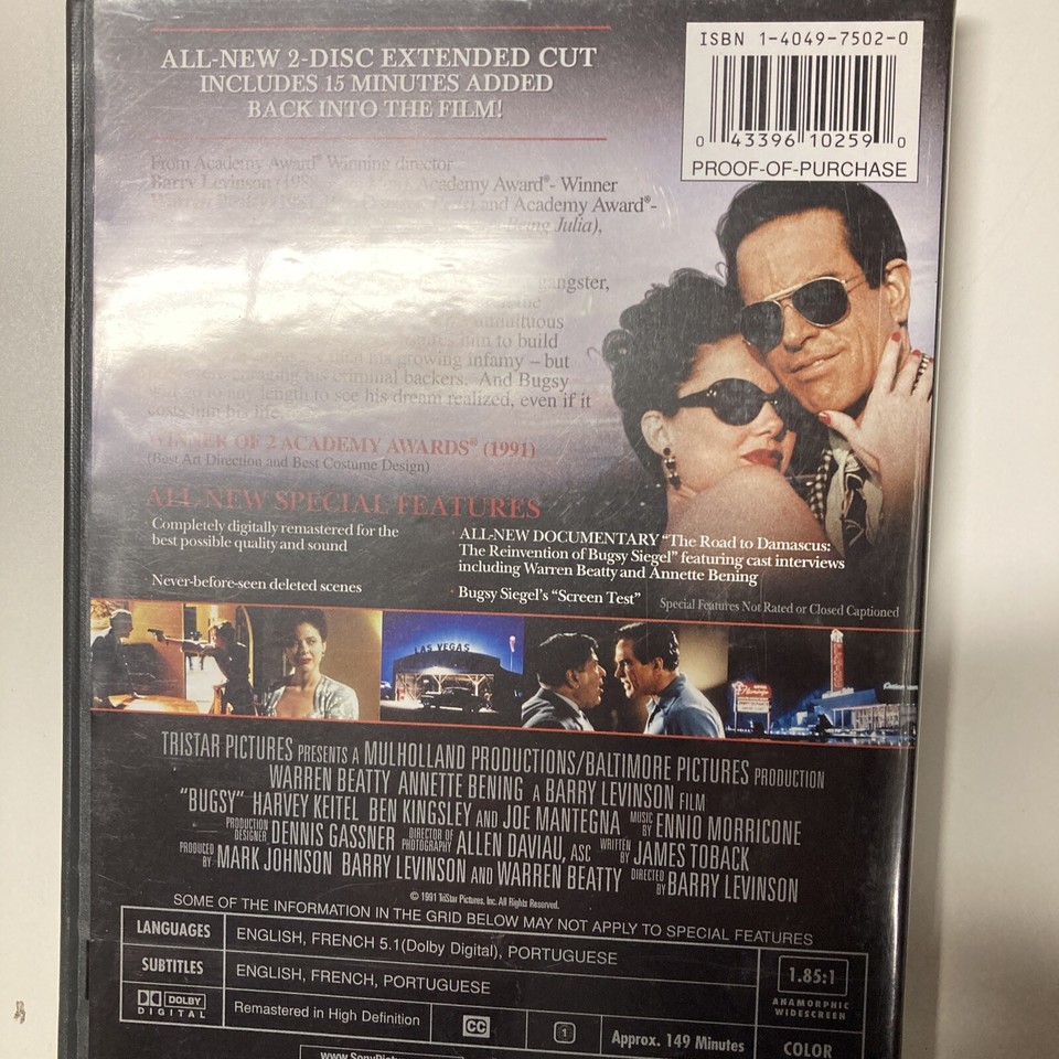 Bugsy (DVD, 2006, 2-Disc Set, Extended Cut Unrated) 43396102590| eBay