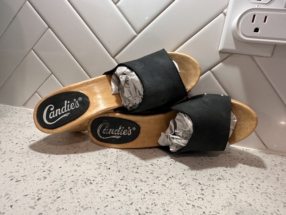 Vtg 1980's Candies Original Sandals High Heels Slides Blue Womens 7 / ...